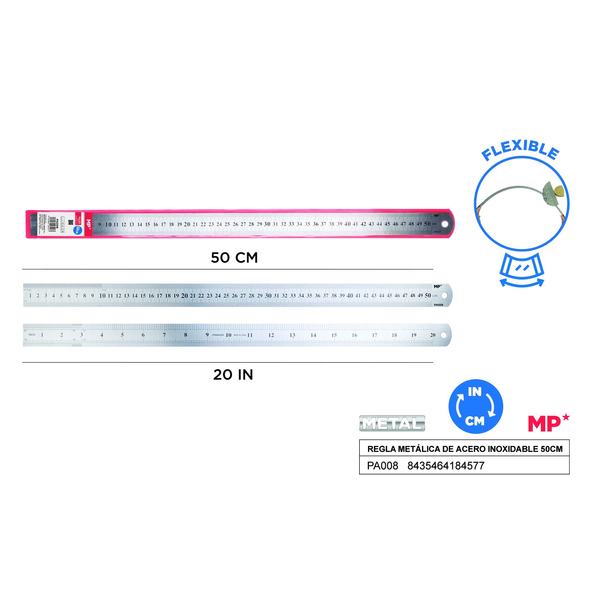 Wholesale PA008 50cm Straight Ruler 20 inch Metal Ruler Stainless Steel ...