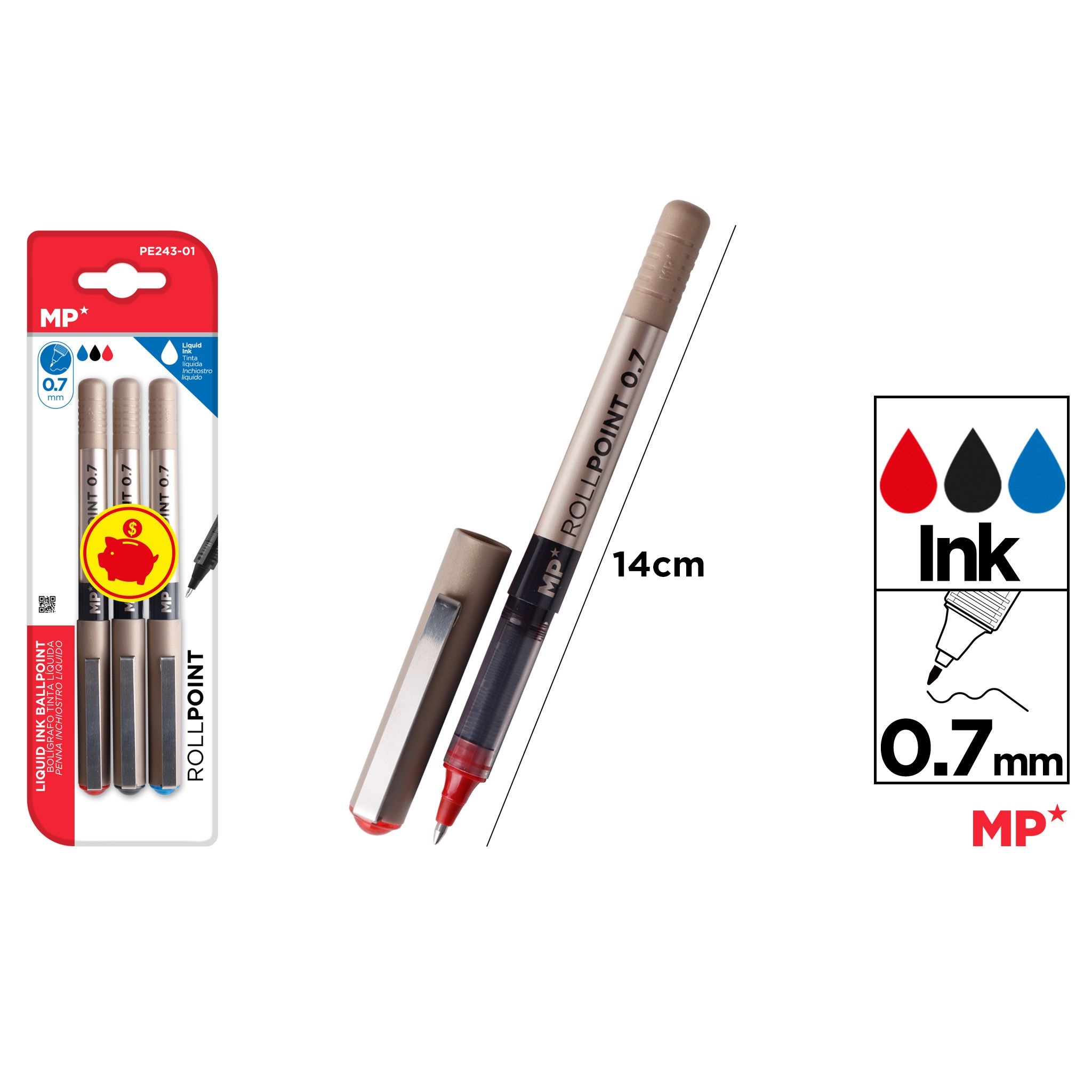 Wholesale PE243 Liquid Ink Rollerball Tip Pen 0.7 mm Straight Liquid ...